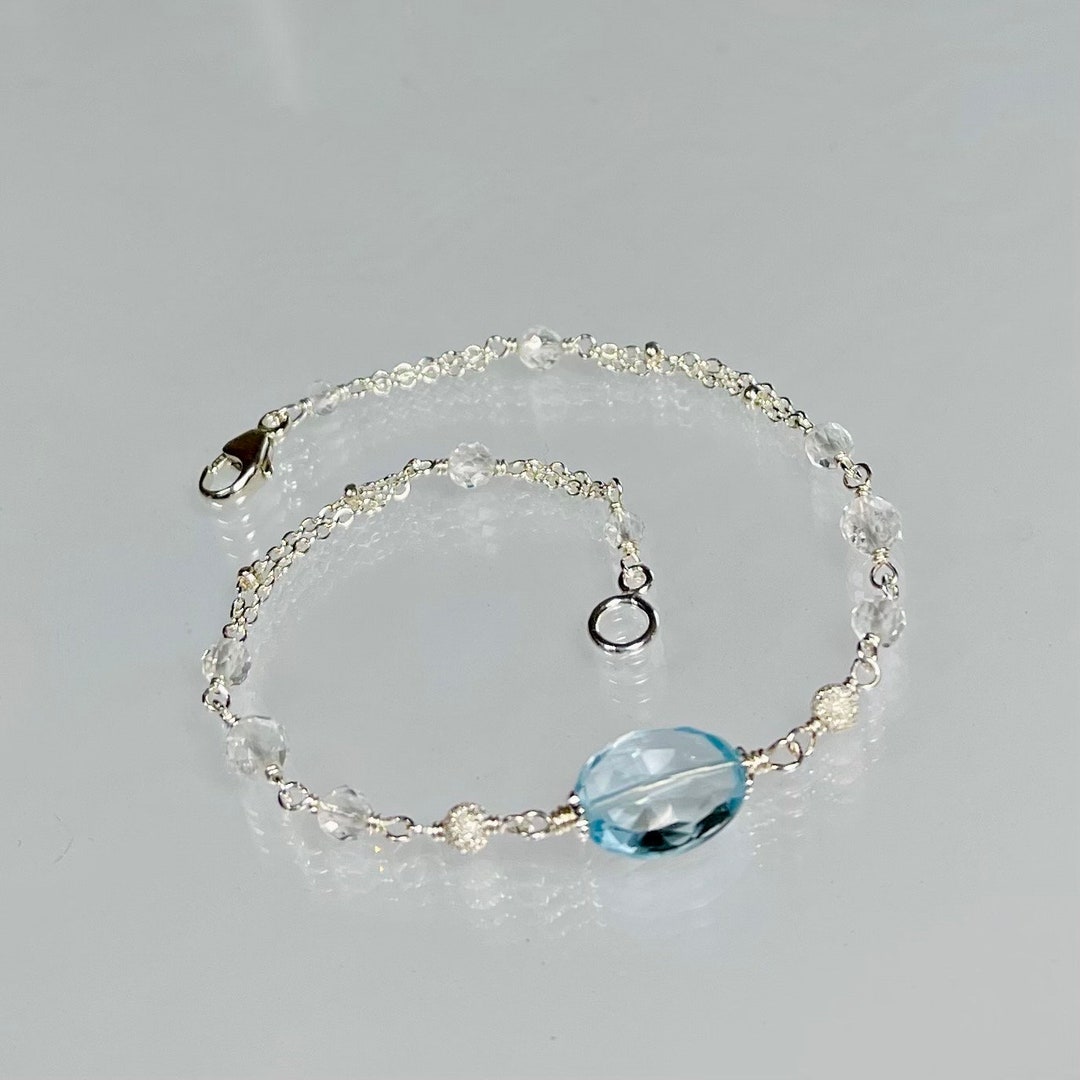 Dainty Sky Blue Topaz Bracelet, December Birthstone Jewelry, Blue ...