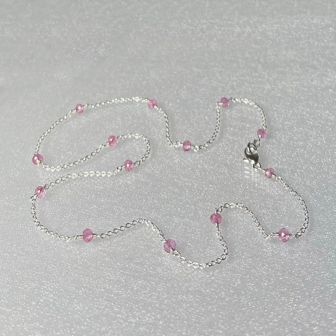 Dainty Pink Topaz Choker, Silver Pink Gemstone Necklace, Delicate Pink ...