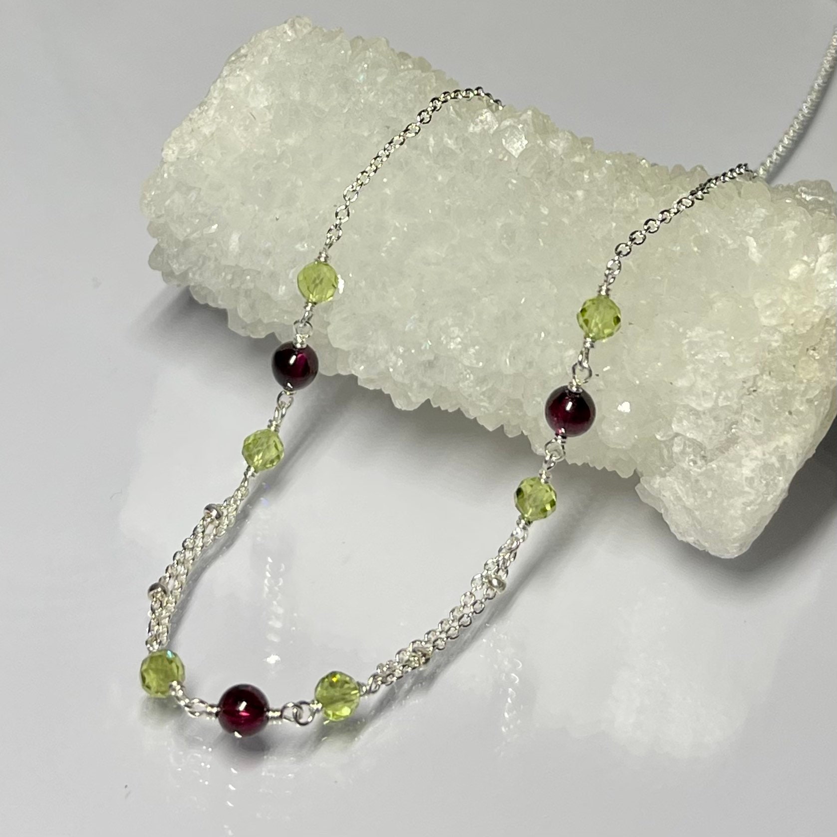 Genuine Garnet and Peridot Necklace, January August Birthstone, Peridot ...