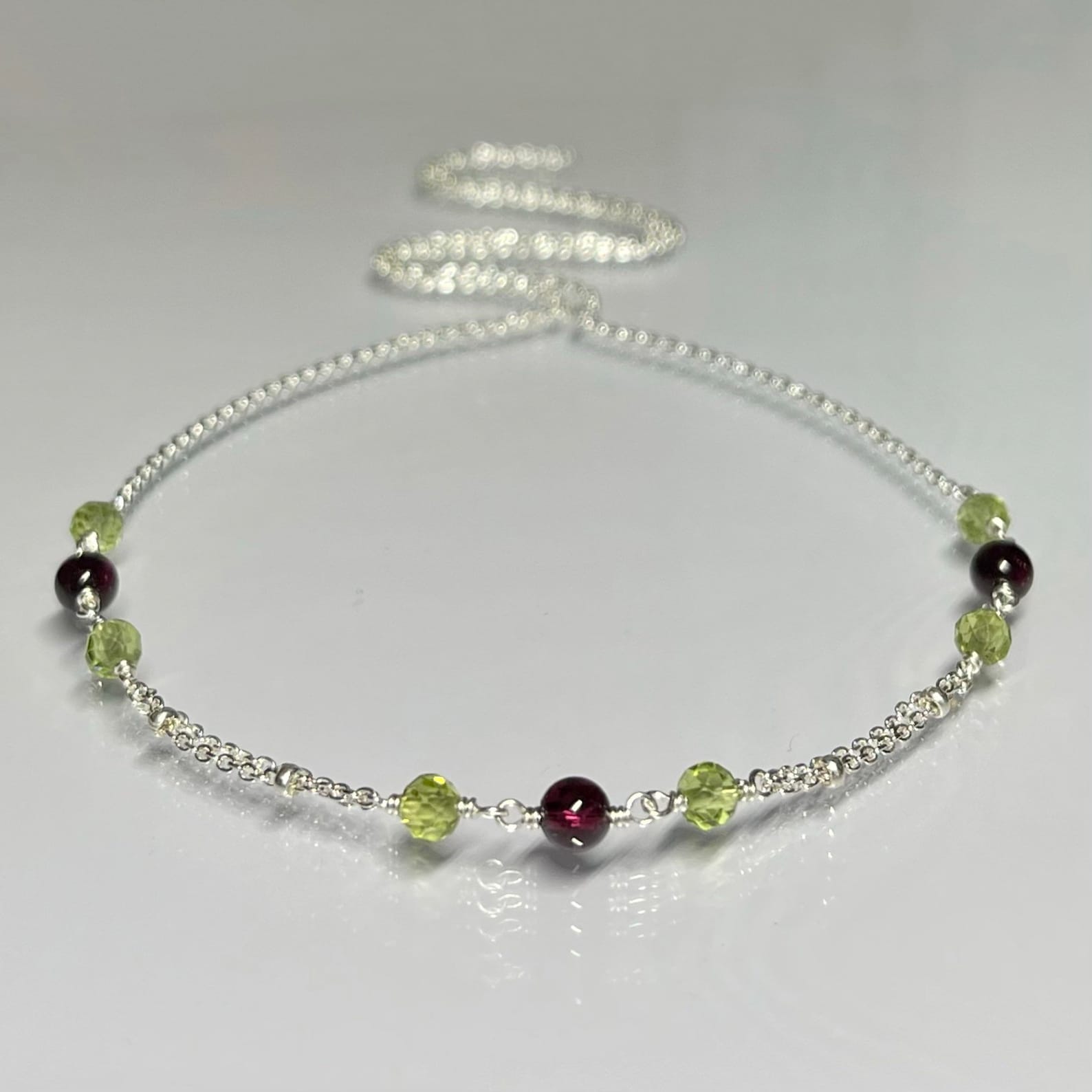 Genuine Garnet and Peridot Necklace, January August Birthstone, Peridot ...
