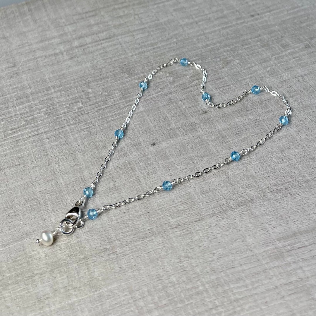 Dainty Blue Topaz Anklet, Bridal Something Blue Anklet, Sky Blue Topaz Gemstone Ankle Bracelet ...