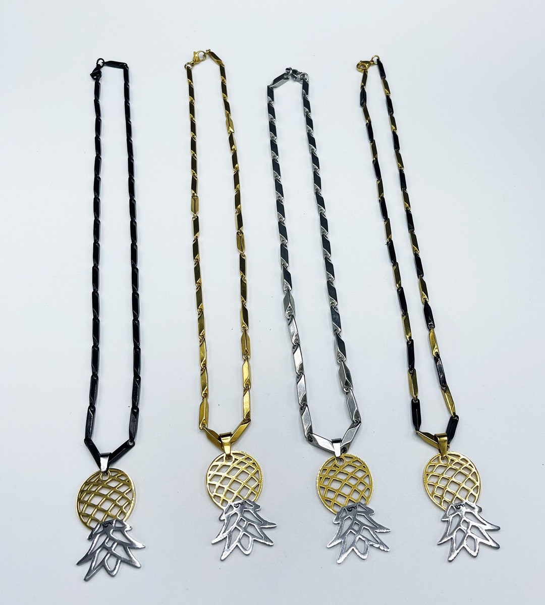 Men's Stainless Steel Chain Necklace With Upside Down Pineapple Charm ...