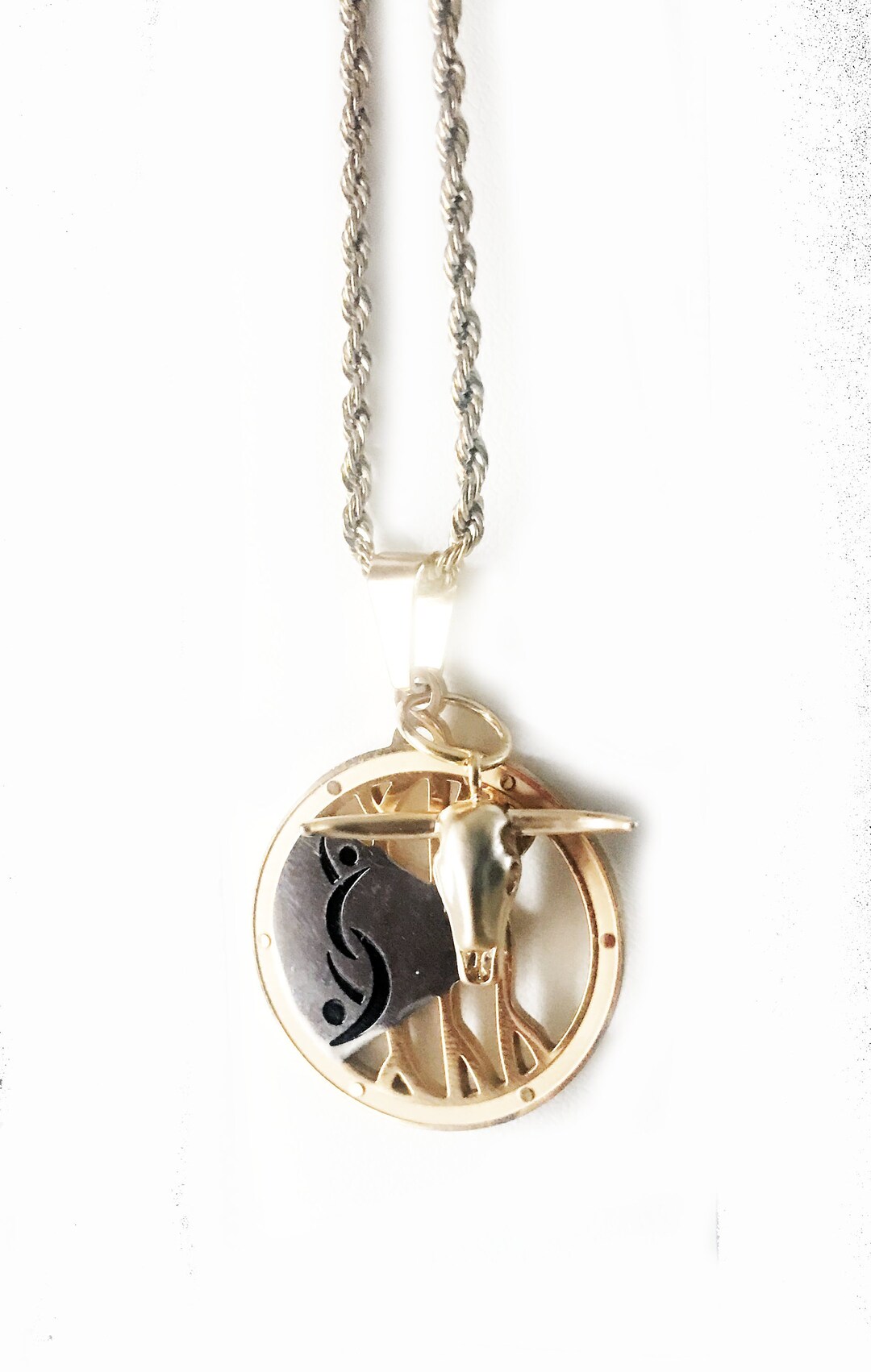 Partners ID Gold Rope Chain Necklace With Lifestyle Pendant and Bull ...