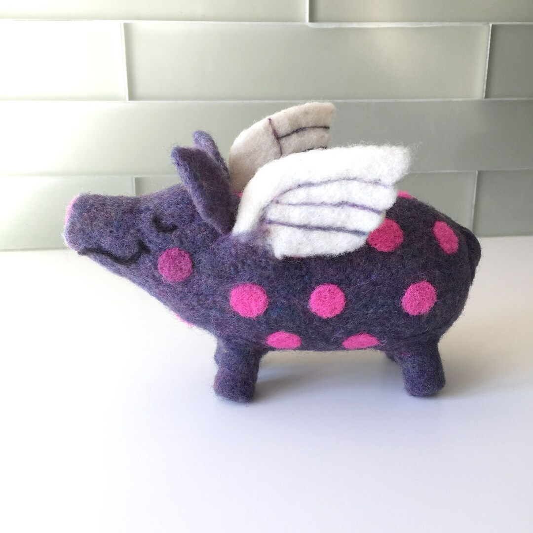 Flying Pig Sculpture, Felted Animals, Needle Felt Art, Whimsical Art ...