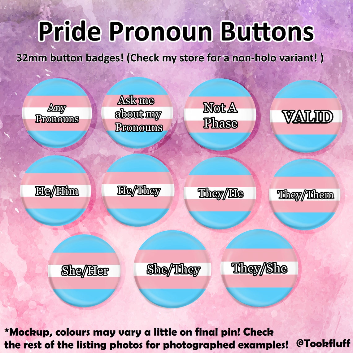 Holographic Pride Flag and Pronouns 32mm Butttons 1 LGBT | Etsy UK