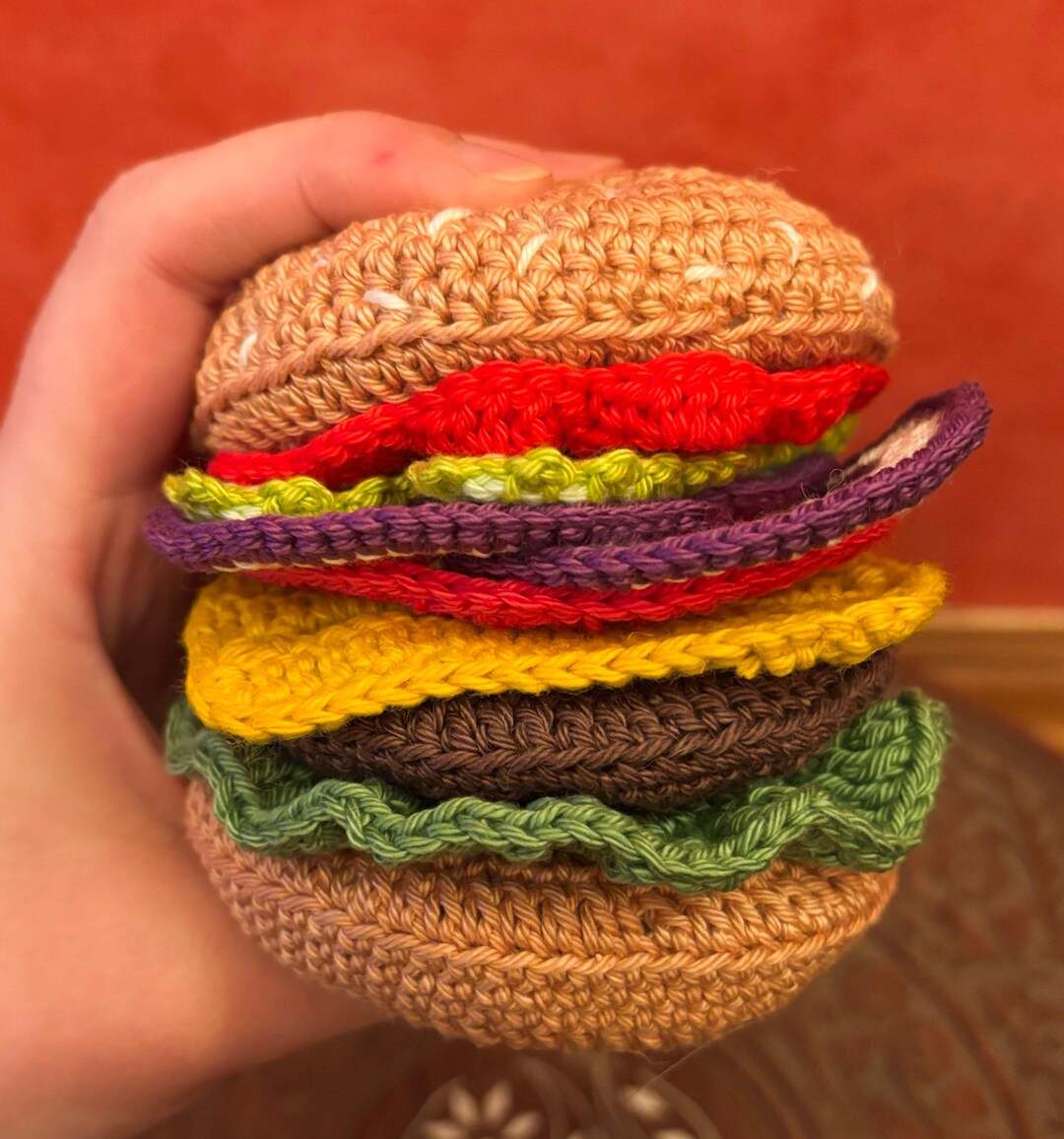Burger & Filling Digital Crochet Pattern | Buns, Patty, Lettuce, Cheese ...