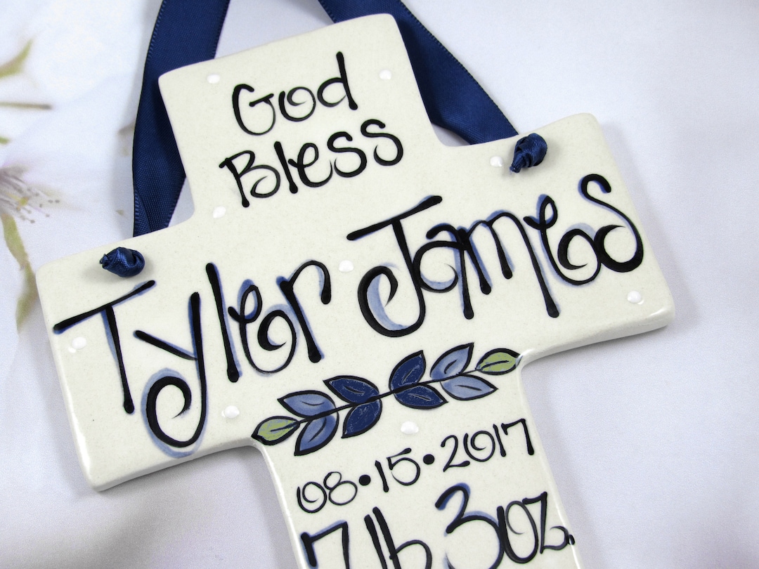 Baby Cross for Boys in Blue and Green // Birth Announcement - Etsy