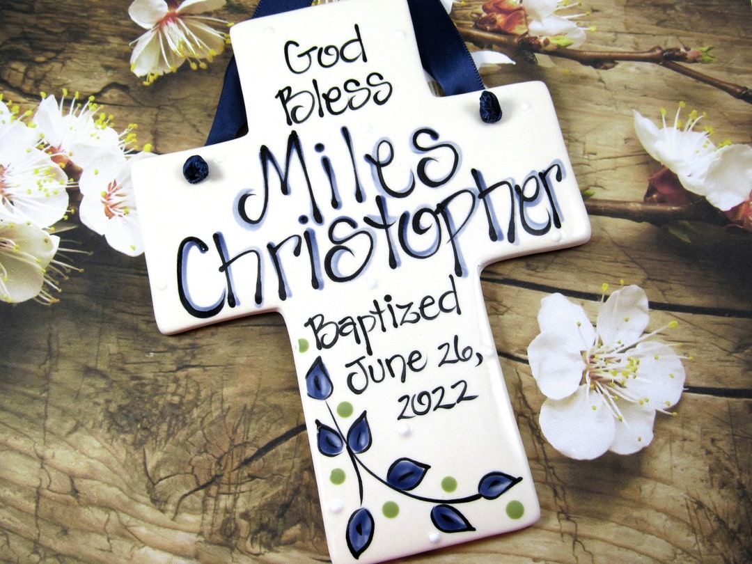 Baptism Cross for Boys in Blue and Green Personalized - Etsy