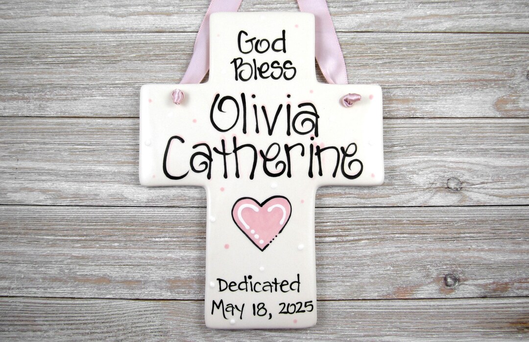 Personalized Dedication Cross With Heart in Pink // Gifts for Girls - Etsy