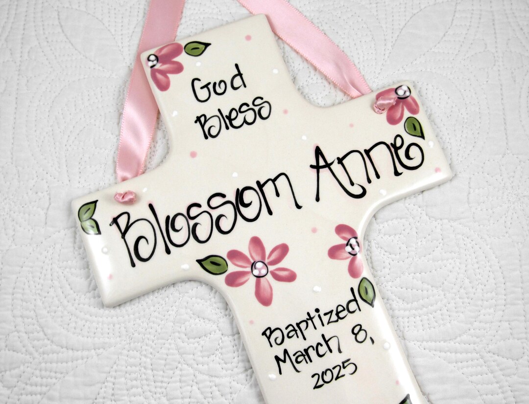 Large Personalized Baby Baptism Cross for Girls in Rose and Pink - Etsy