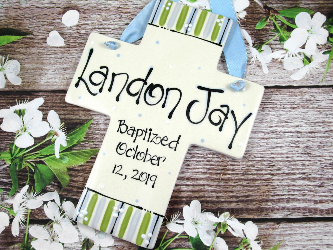 Personalized Baptism Cross for Boys in Light Blue Gray and - Etsy
