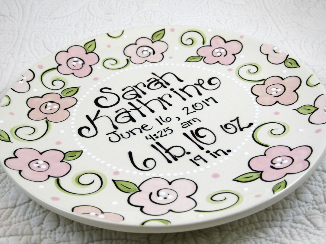 Baby Birth Announcement Plate for Girls // Personalized Baby Gift With ...