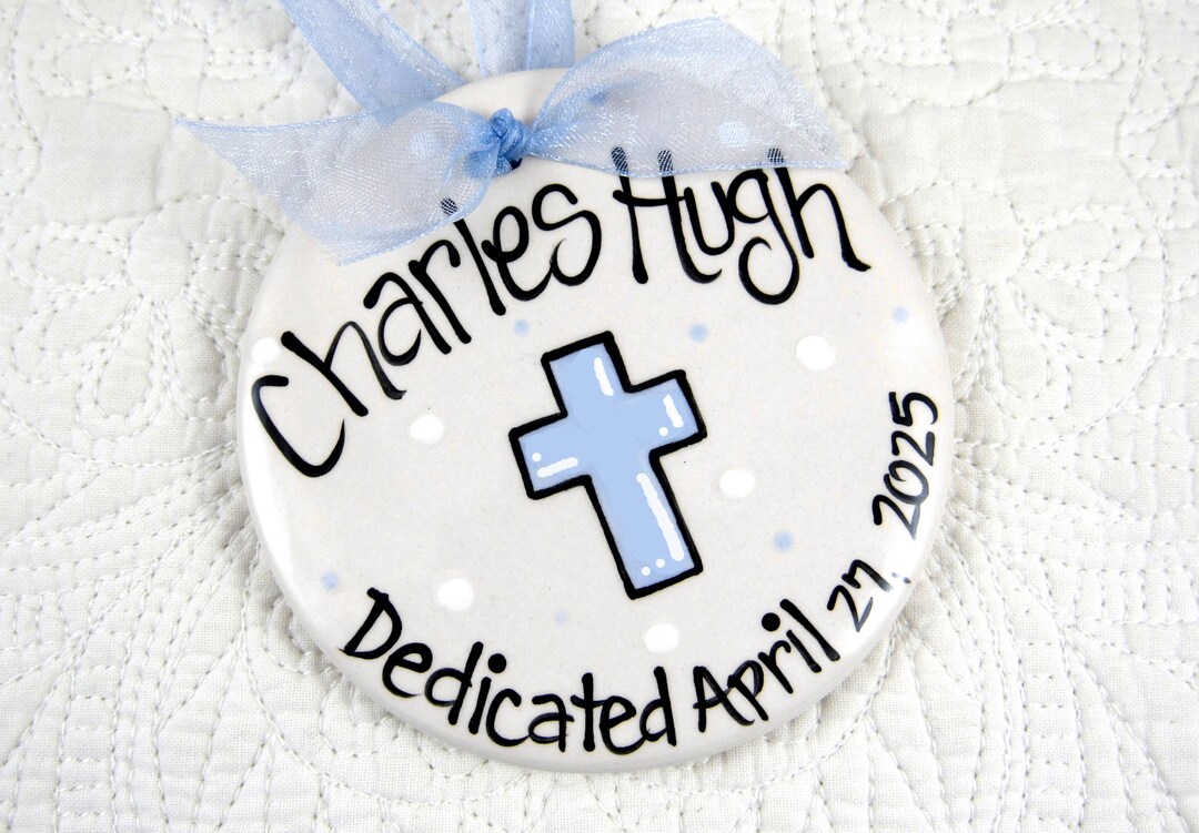 Personalized Dedication Ornament With Cross for Boys in Blue // Baby ...