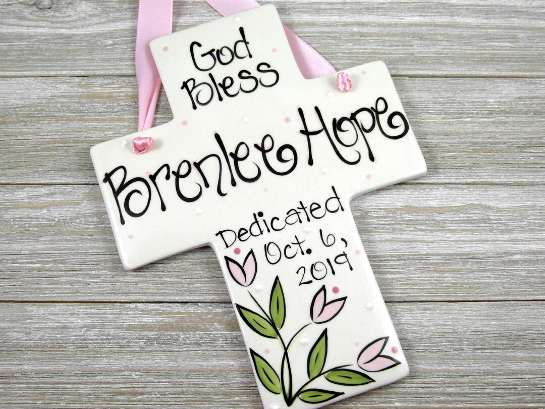 Personalized Dedication Cross in Pink and Green for Girls - Etsy