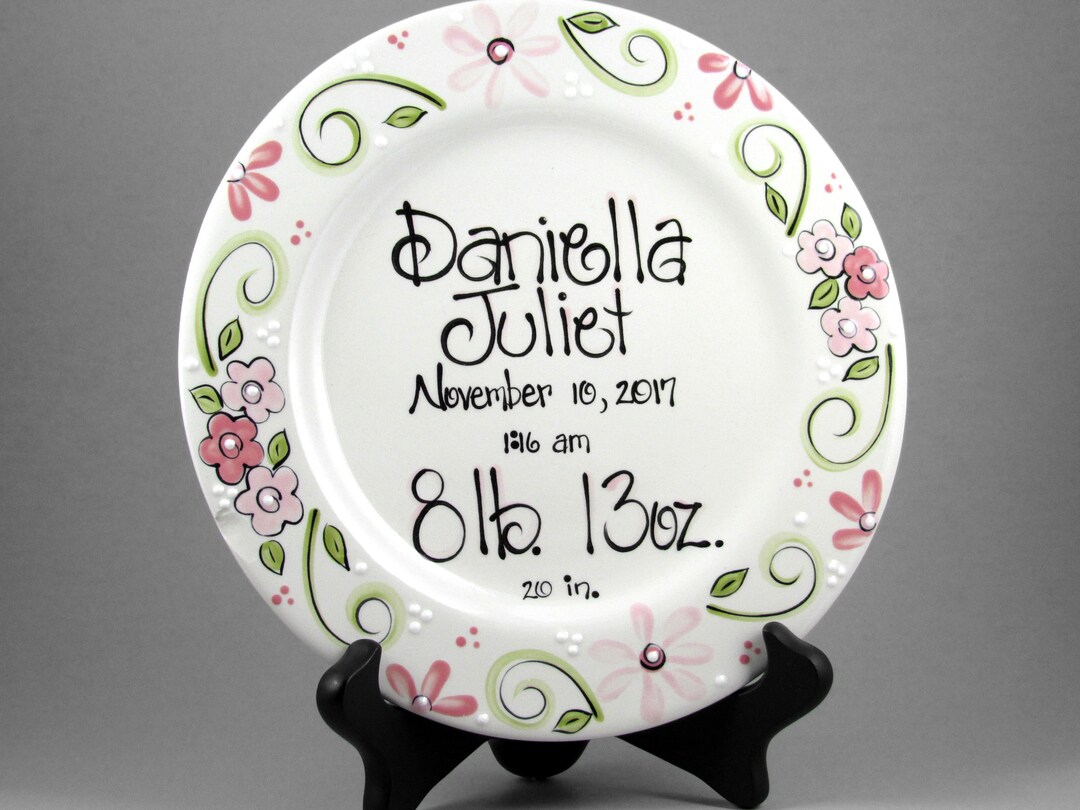 Baby Birth Announcement Plate for Girls // Personalized Baby Gift With ...