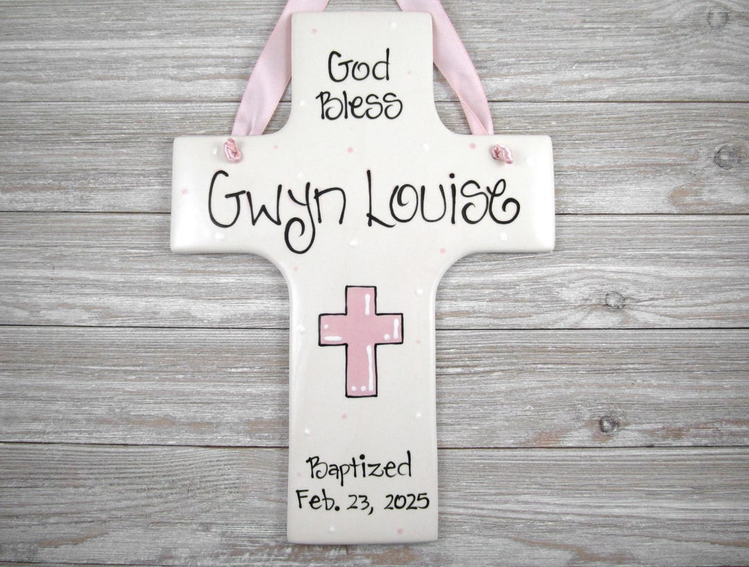 Large Personalized Baby Baptism Cross With Pink Cross - Etsy