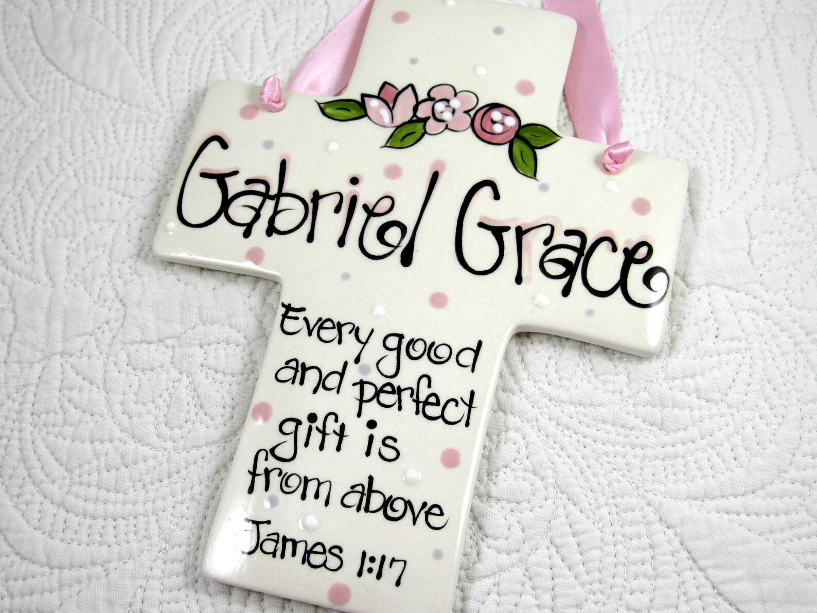 Baby Cross With Flowers in Pink for Girls 'every Good and | Etsy