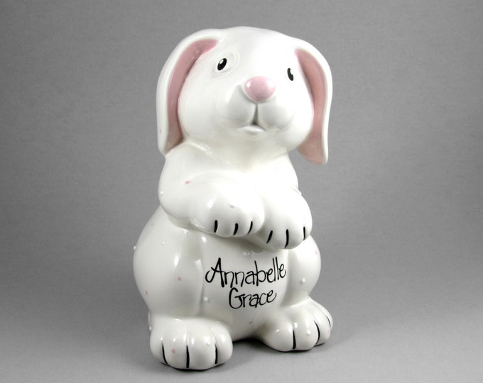 Bunny Piggy Bank Wood RABBIT Coin Bank Custom Personalized Wooden Money ...