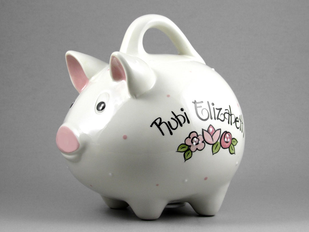 Personalized Piggy Bank With Flowers for Girls - Etsy