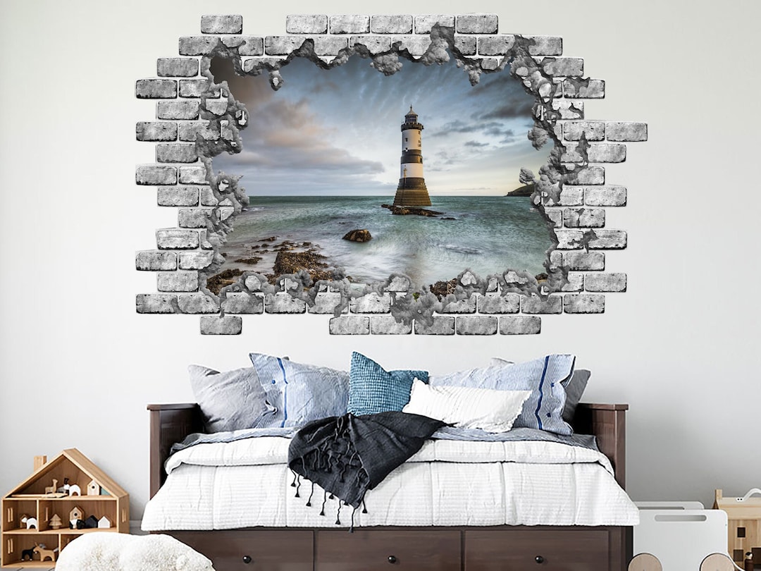 Lighthouse Wall Decal. Nautical Hole in the 3d Effect Wall Sticker. Sea ...