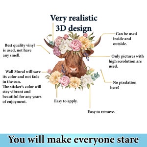 Highland Cattle Floral Wall Decal Scottish Cow Vinyl Sticker Mural ...