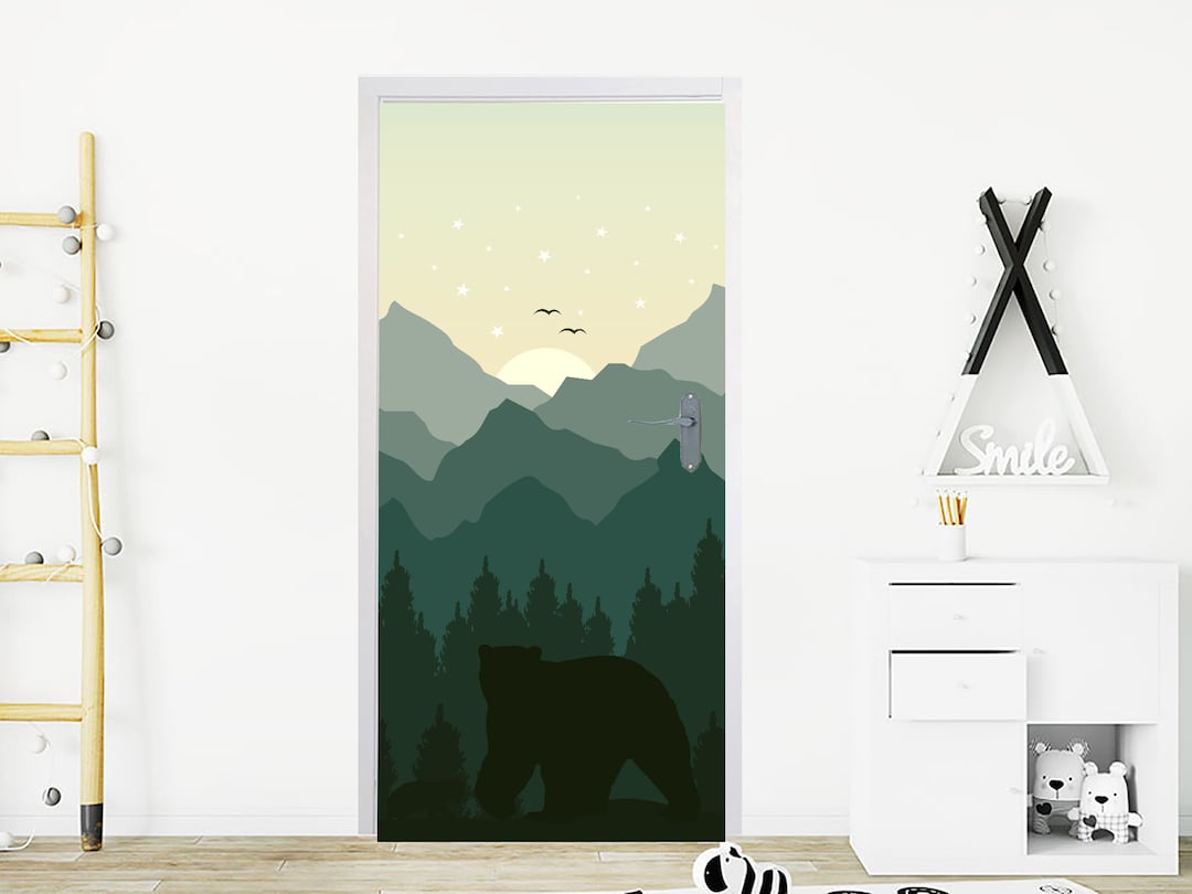 Woodland Door Cover for Hunter's House Decor. Bear Animals Front Door ...