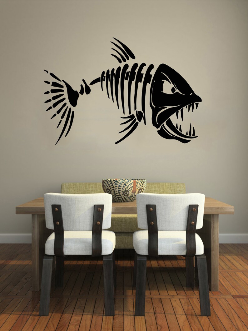 Wall Decal Skeleton Fish Fishing Vinyl Sticker Decals Kitchen | Etsy