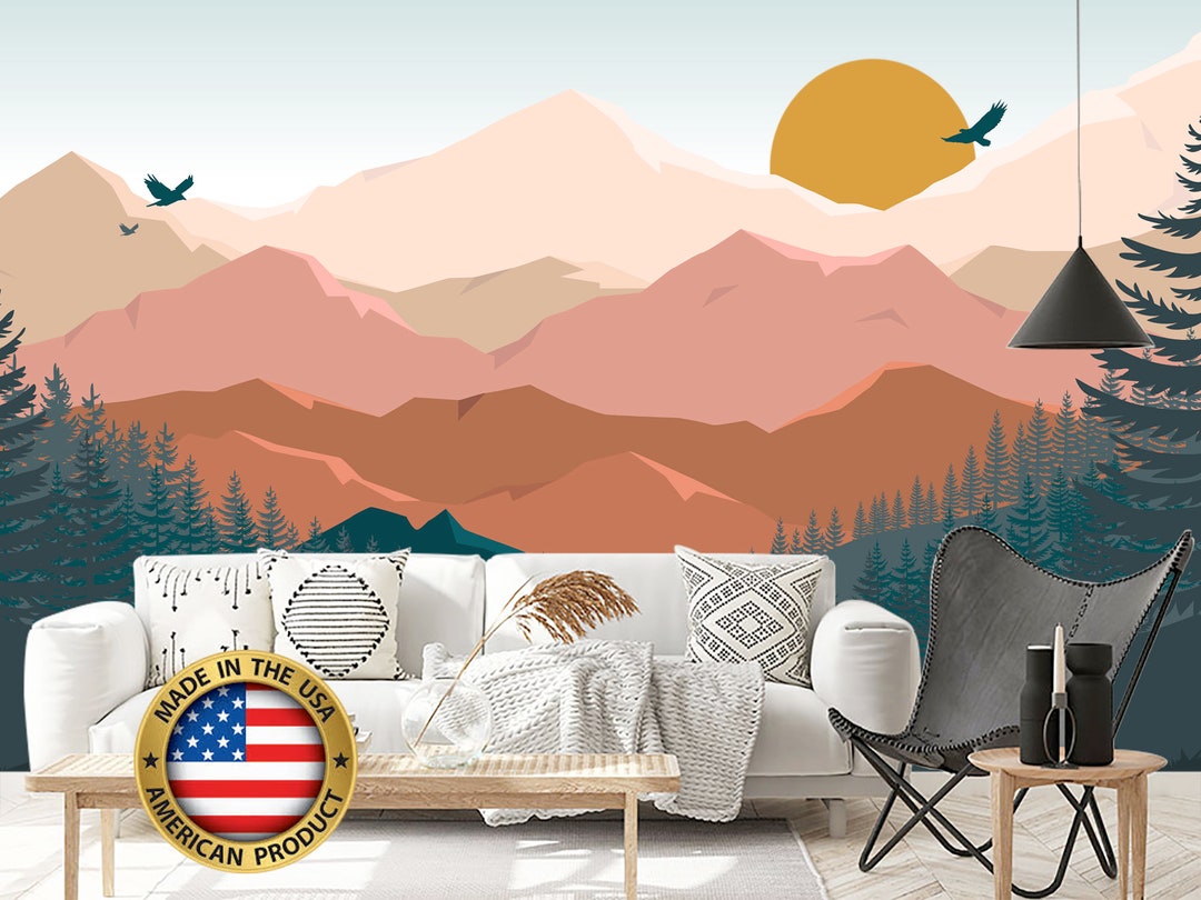Boho Mountain Wallpaper for Room Removable, Landscape Wallpaper Mural ...