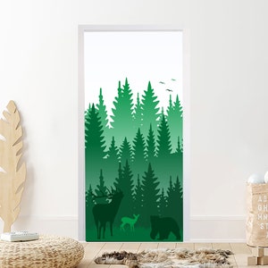Green Forest Door Cover. Pine Tree Door Banner Murals. Pine Tree ...