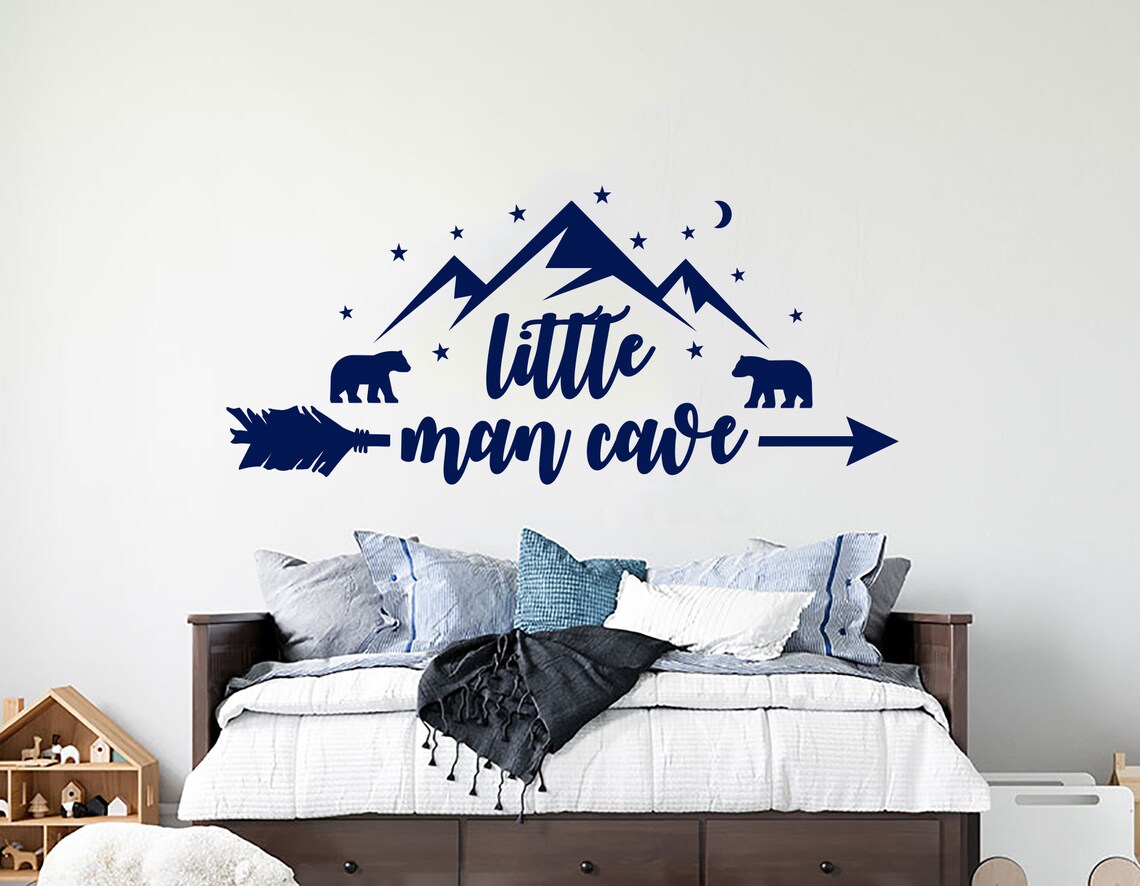 Little Man Cave Wall Decal Woodland Bear and Mountains Vinyl - Etsy