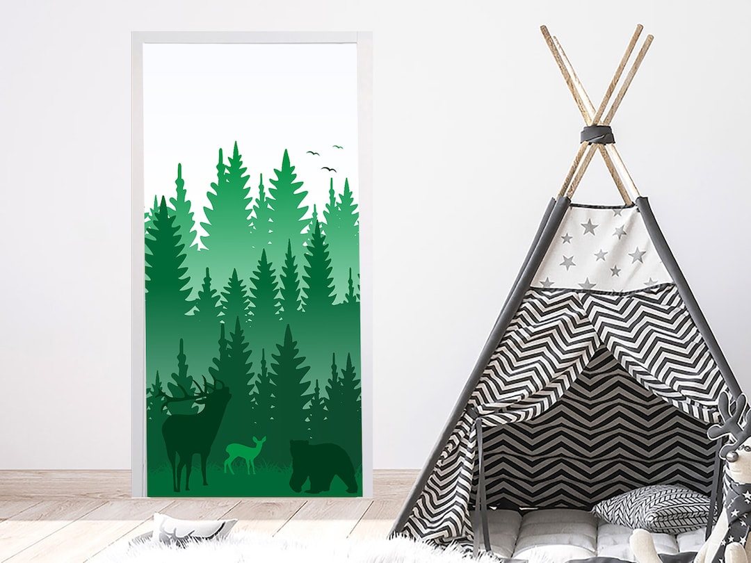 Green Forest Door Cover. Pine Tree Door Banner Murals. Pine Tree ...