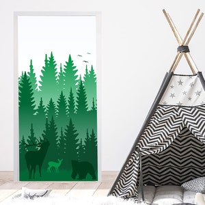 Green Forest Door Cover. Pine Tree Door Banner Murals. Pine Tree ...