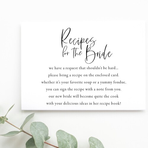 Bridal Shower Recipe Card & Recipe Request Template - Etsy