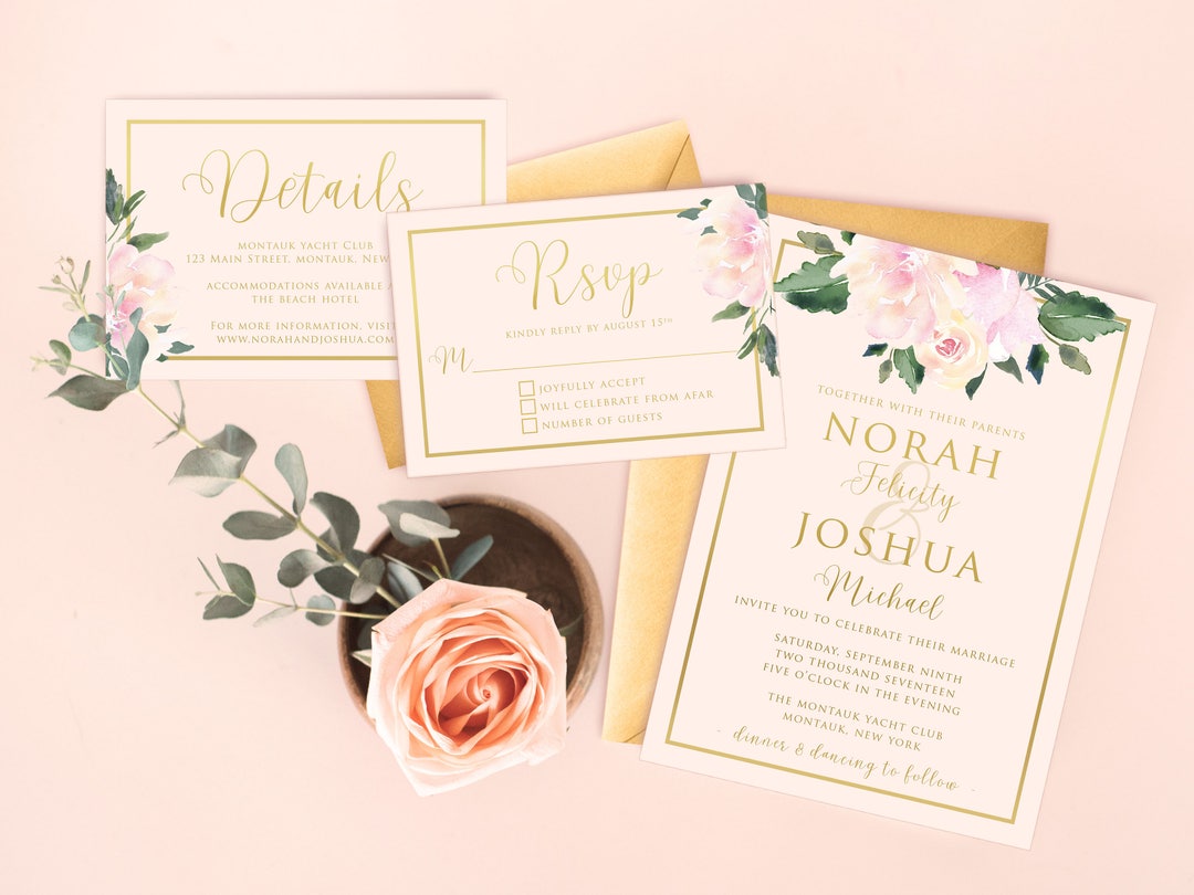 Elegant Wedding Invitation Set Printable, Printed Floral Wedding Suite ...