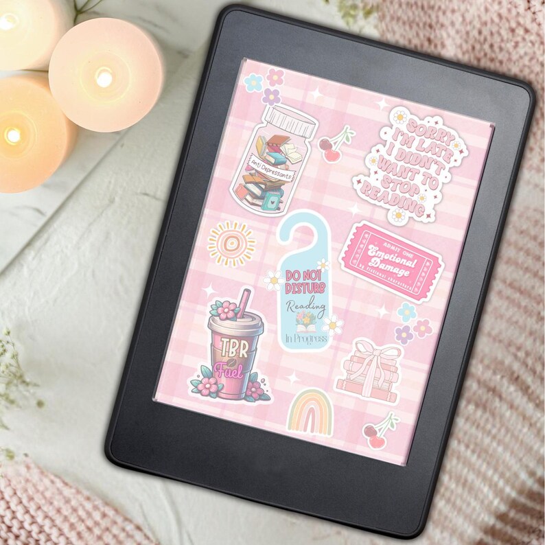 Pink Kindle Lock Screen | Reading Stickers Wallpaper (digital Download ...