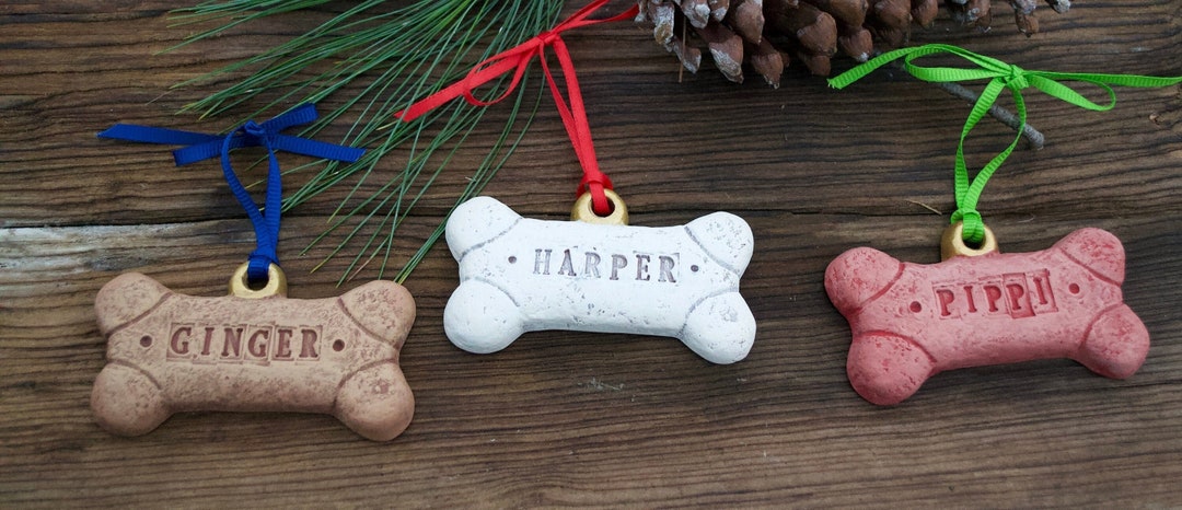 Custom Made Dog Bone Ornament - Handmade Clay Name Christmas Decoration ...