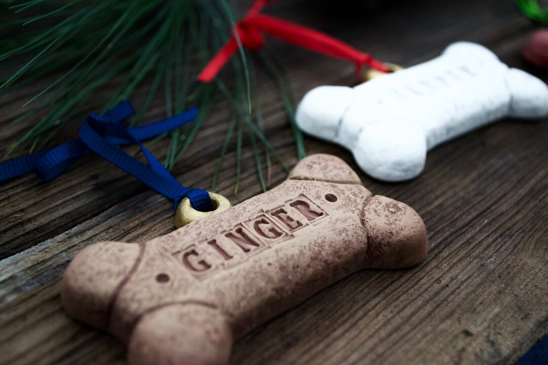 TWO (2) Custom Made Dog Bone Ornaments! Handmade Personalized Clay Name ...
