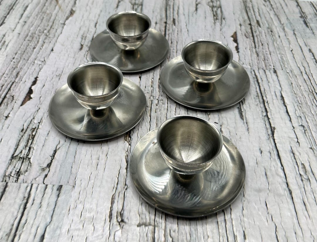 Vintage Egg Cups, Stainless Steel Egg Holder, Mismatched Set of 4 ...