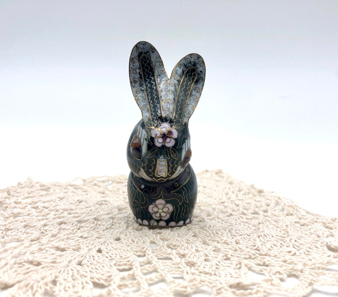 Vintage Rabbit Figurine, Vintage Bunny Figurine, Cloisonné Style Rabbit ...