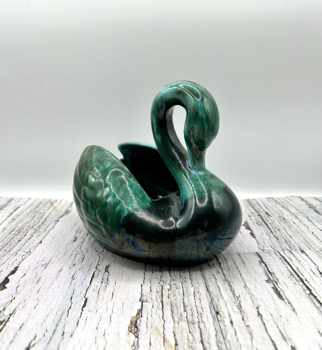 Vintage Blue Mountain Pottery, Ceramic Swan Planter, Blue Green Glaze ...
