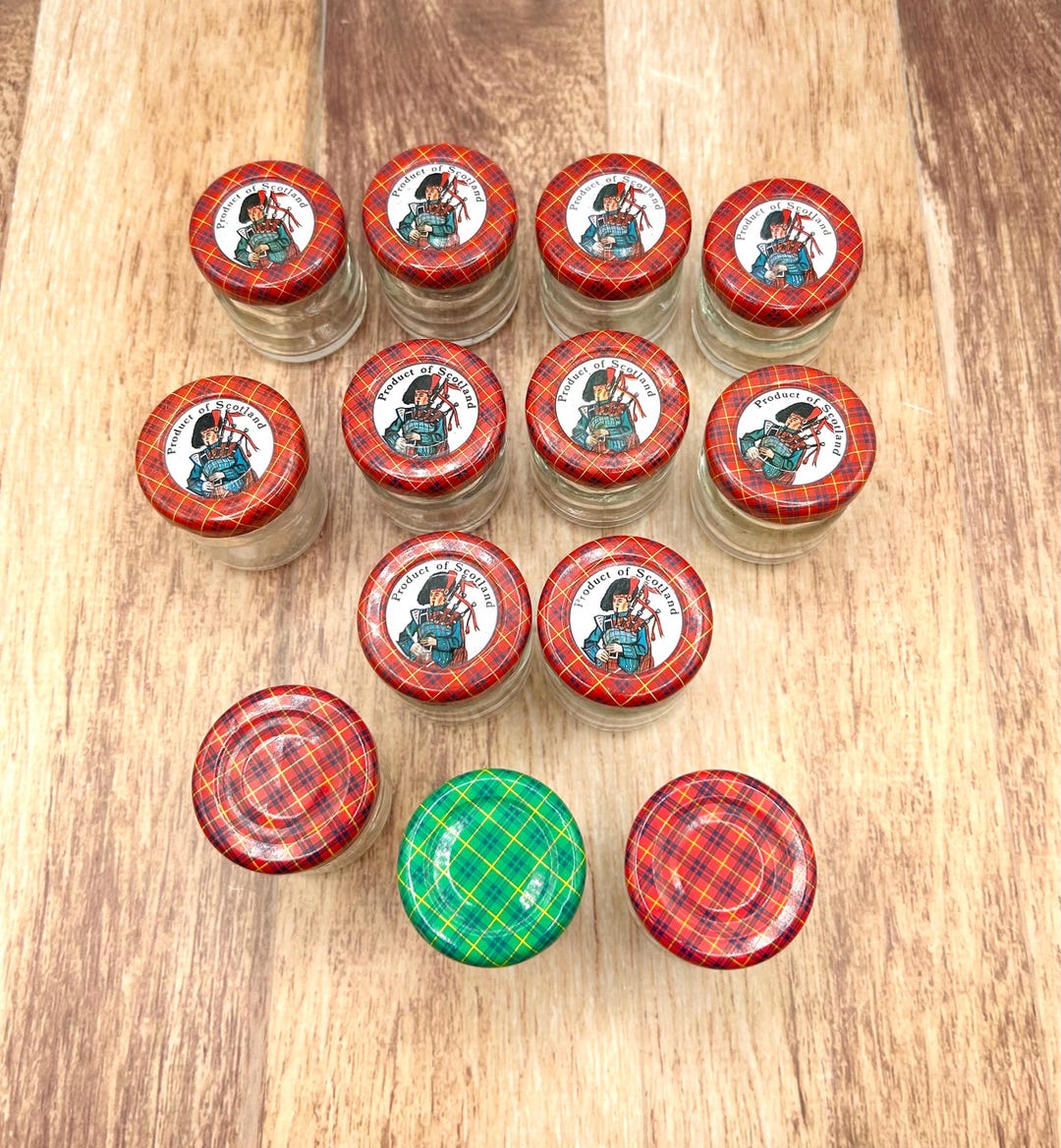 Vintage Miniature Jam Jars, Scotland Jam Jars, Tartan Plaid Lids ...