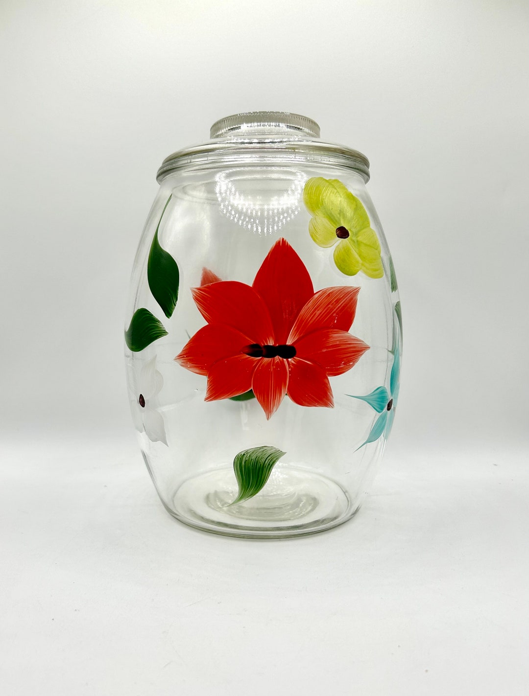 Vintage Bartlett Collins, Glass Cookie Jar, Bartlett Collins Floral ...