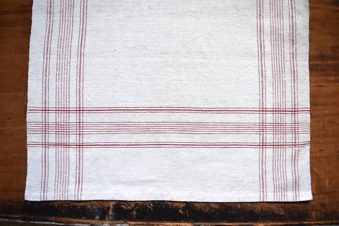 Red Stripe Table Linen Long Linen Table Runner Vintage Runner - Etsy
