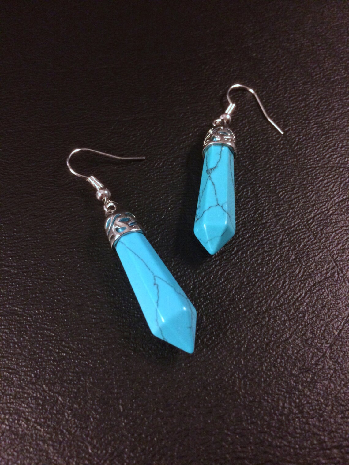 Turquoise Crystal Point Earrings Sterling Silver Bohemian - Etsy