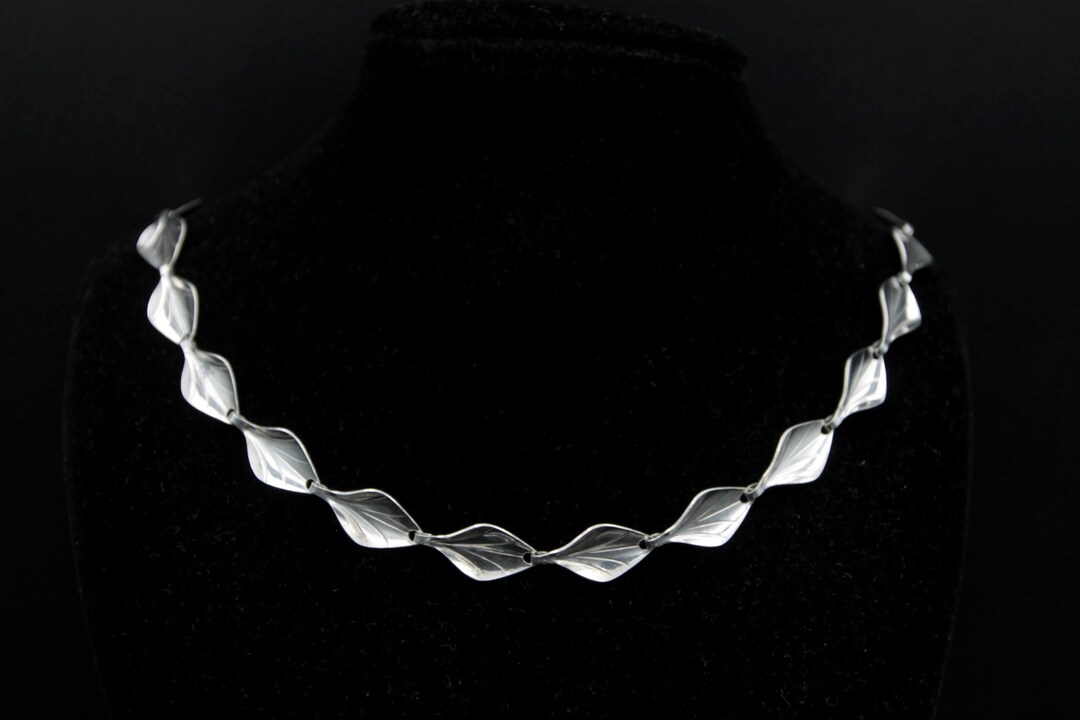 Vintage Sterling Silver Leaf Necklace by Hermann Siersbol | Danish ...