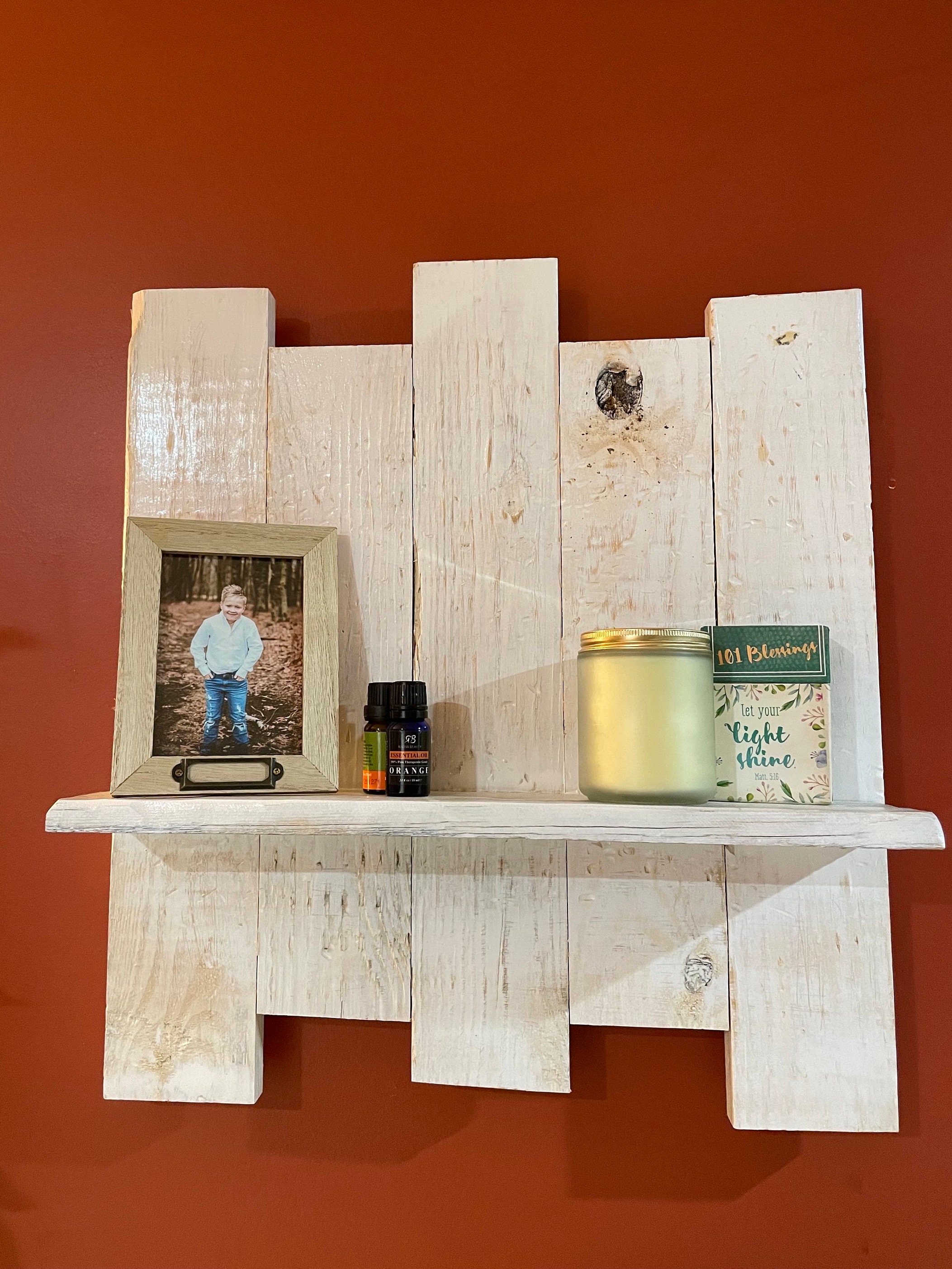 Reclaimed White Wash Wood Shelf | Rustic Wood Shelf | Rustic Decor ...