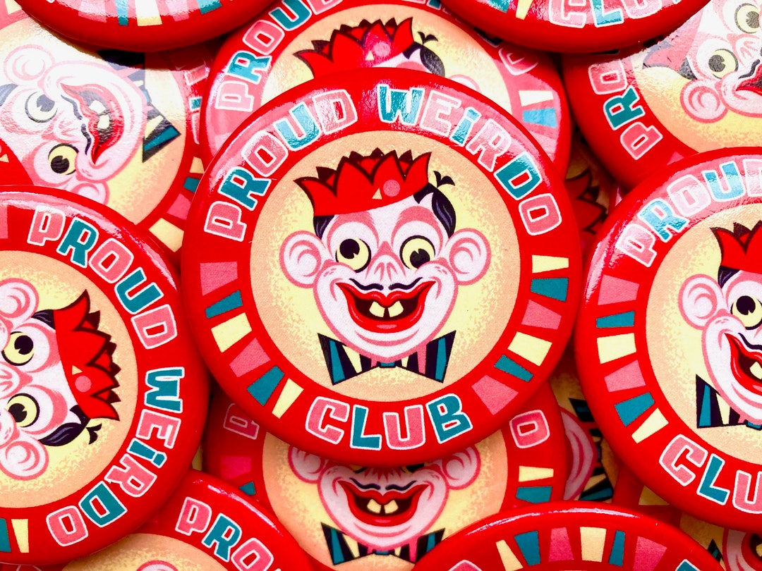 Proud Weirdo Club Old Timey Goofball Face Pinback Button | Retro Silly ...