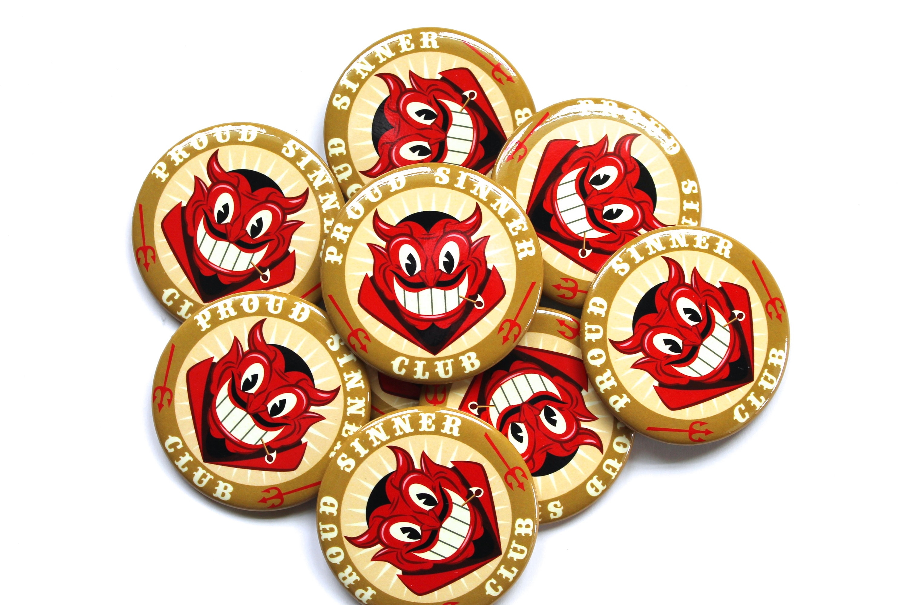 Proud Sinner Club Old Timey Devil Face Pinback Button/badge | Etsy