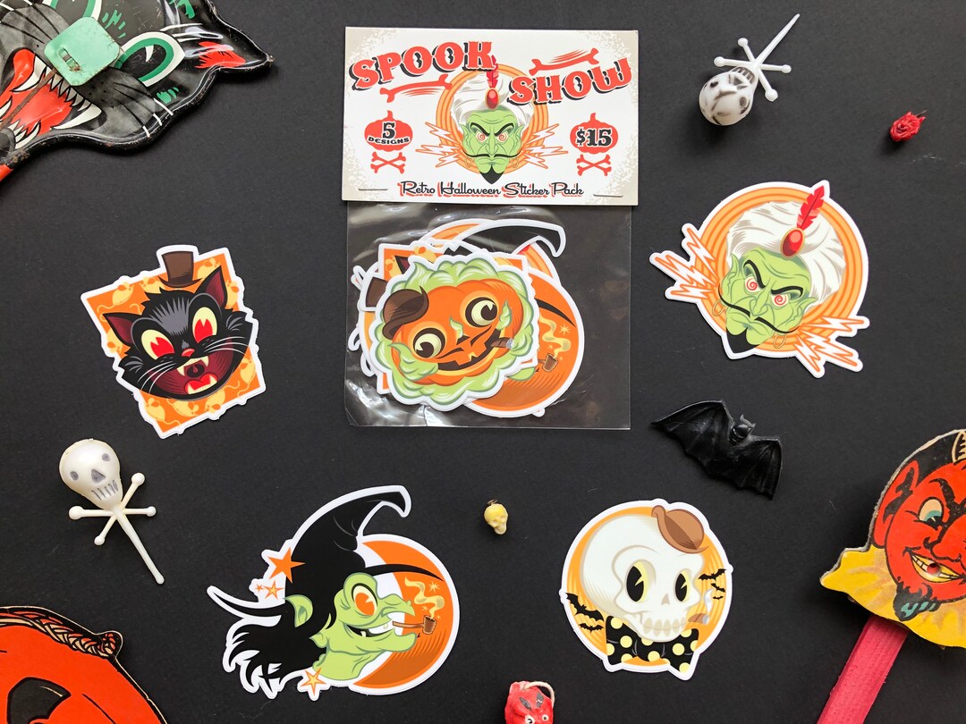 Spook Show Retro Halloween Vinyl Sticker Pack! Retro Monster Art! Set ...