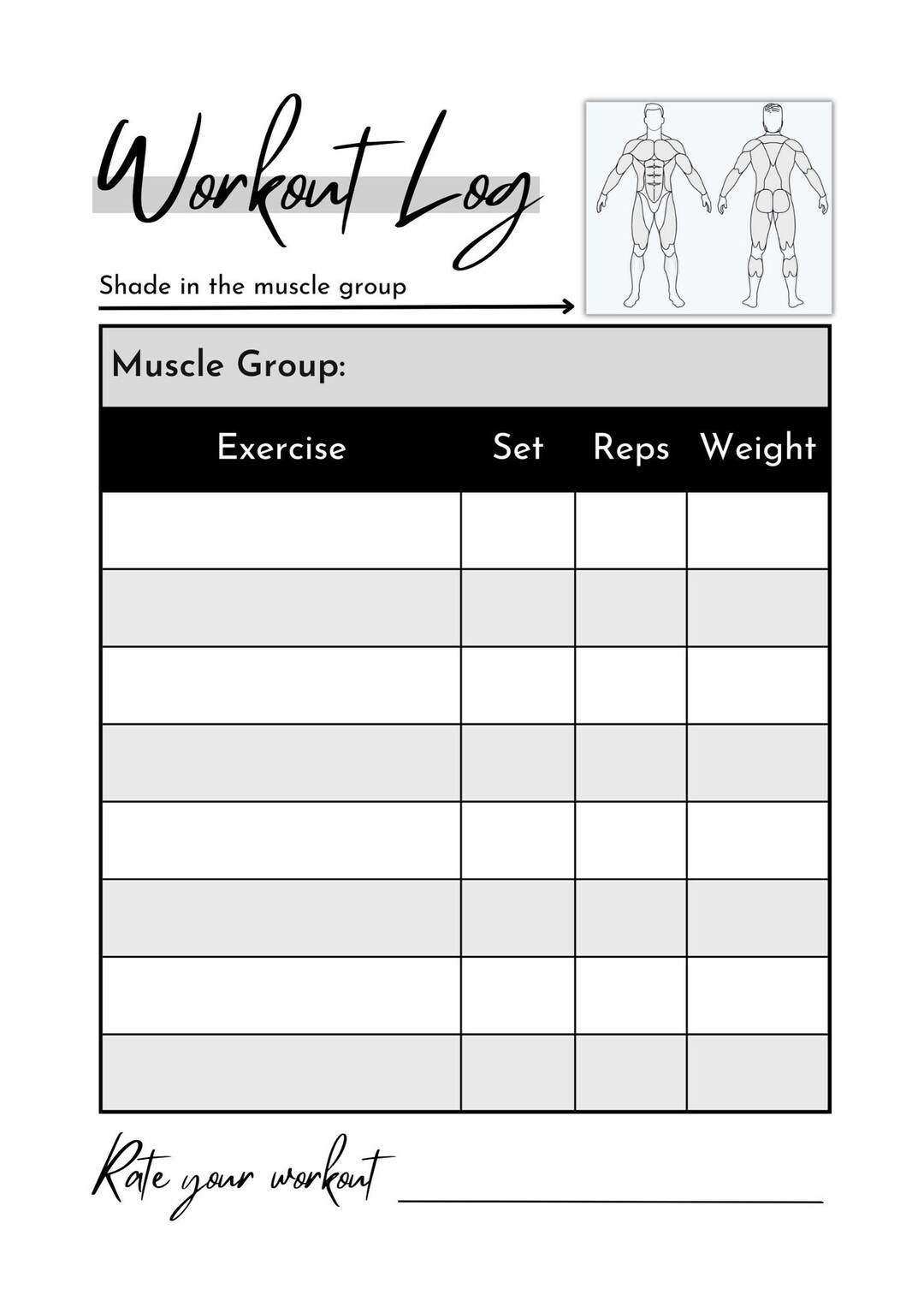 Printable Workout Log Fitness Tracker - 5x7 Page Digital Download - Etsy